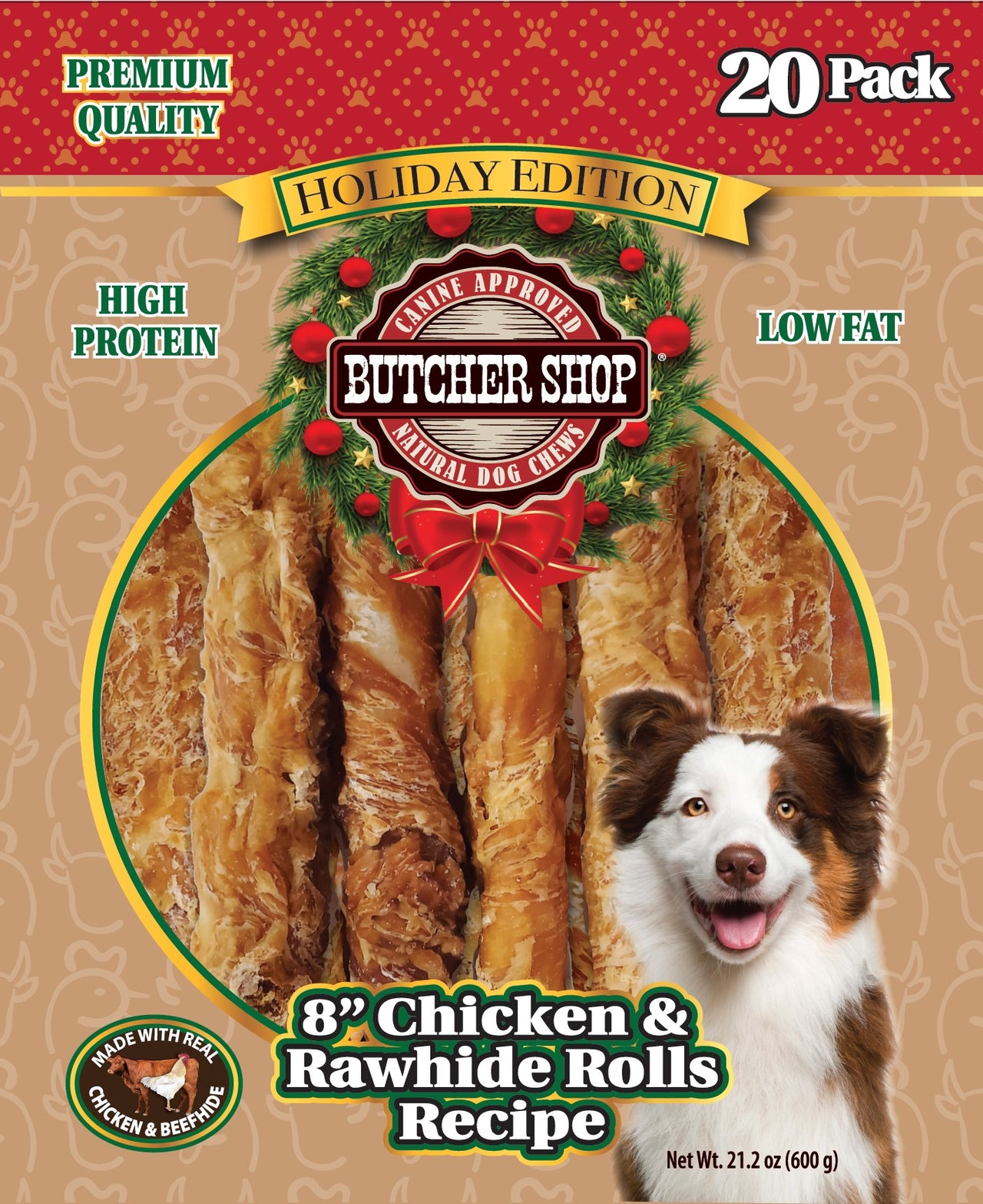 Holiday Butcher Shop 8” Chicken & Rawhide Rolls, 20-Pk – LovinTendersTreats