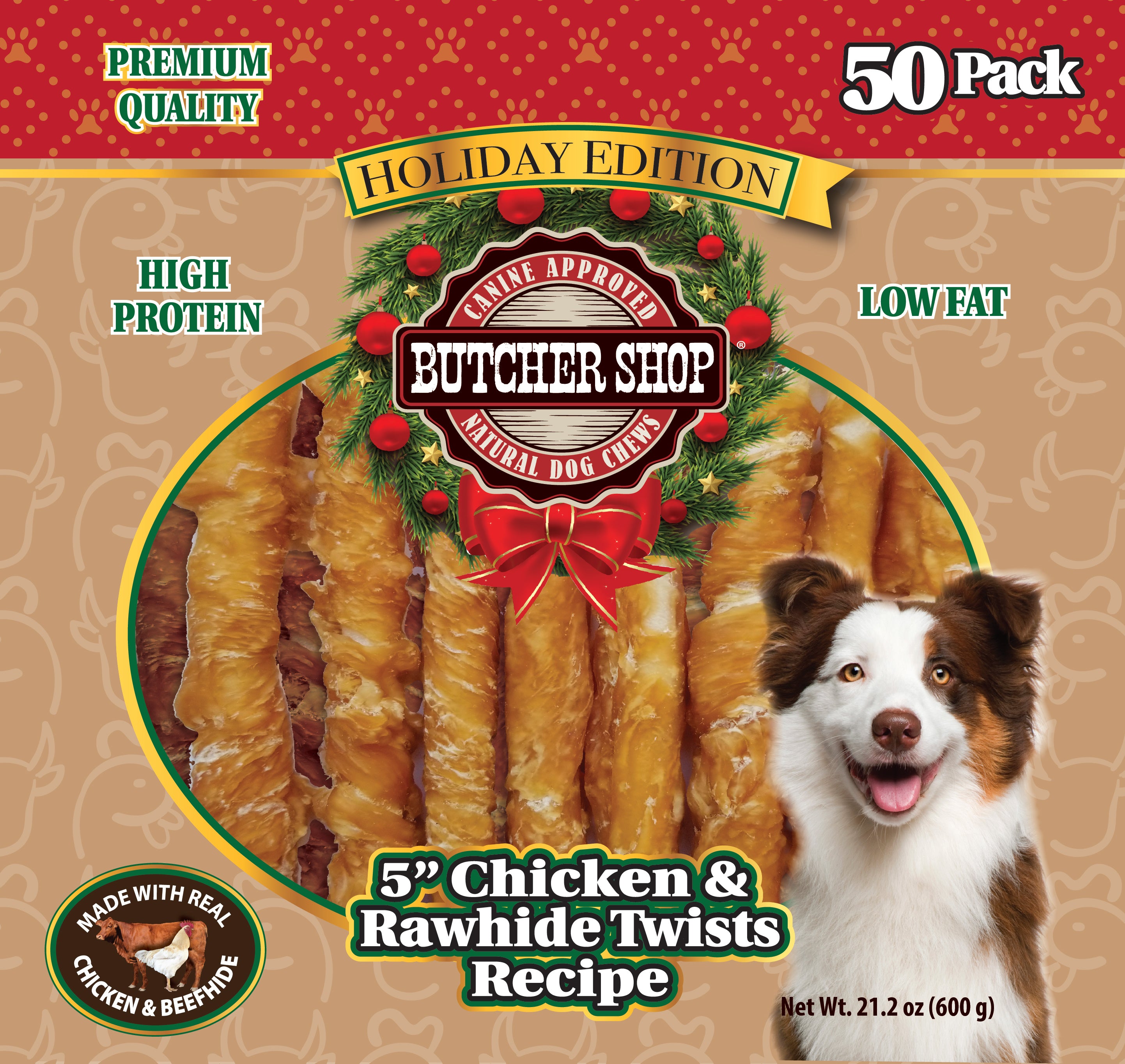Butcher Shop Holiday Chicken & Rawhide Twists, 50 pk – LovinTendersTreats